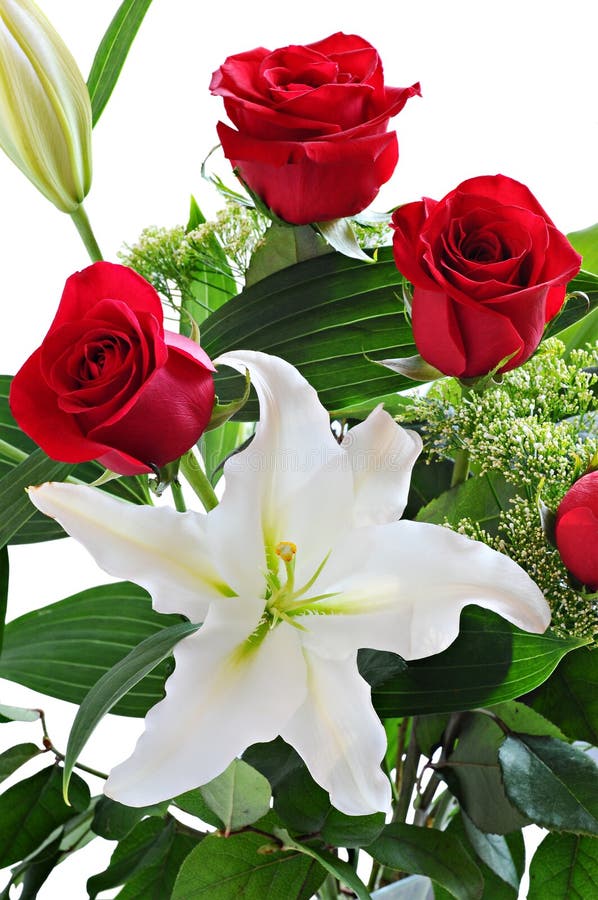 Ramo De Rosas Rojas Y De Lirio Blanco Foto de archivo - Imagen de ...