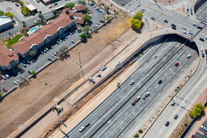 Freeway Widening and Ramp Construction Viewed from Above Stock Image ...