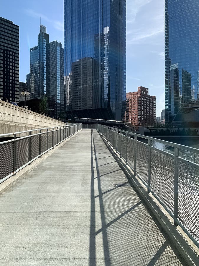 Ramp Leading Up To Wacker Drive from Chicago River Walkway Stock Image ...
