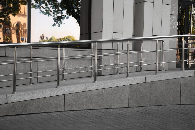 Ramp with Metal Handrails Near Building Outdoors Stock Photo - Image of ...