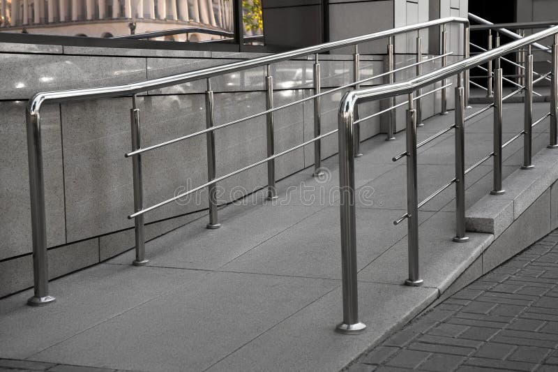 Ramp with Metal Handrails Near Building Outdoors Stock Image - Image of ...