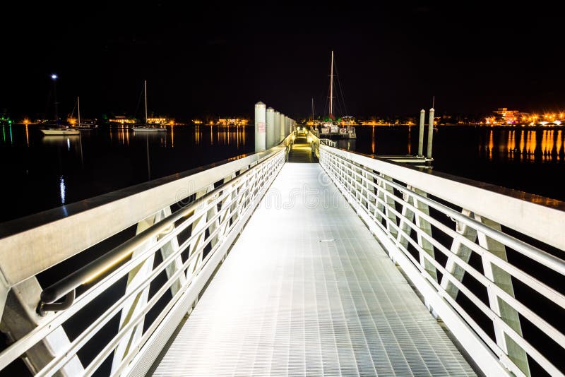 Ramp To a Dock at Night in West Palm Beach, Florida. Stock Photo ...