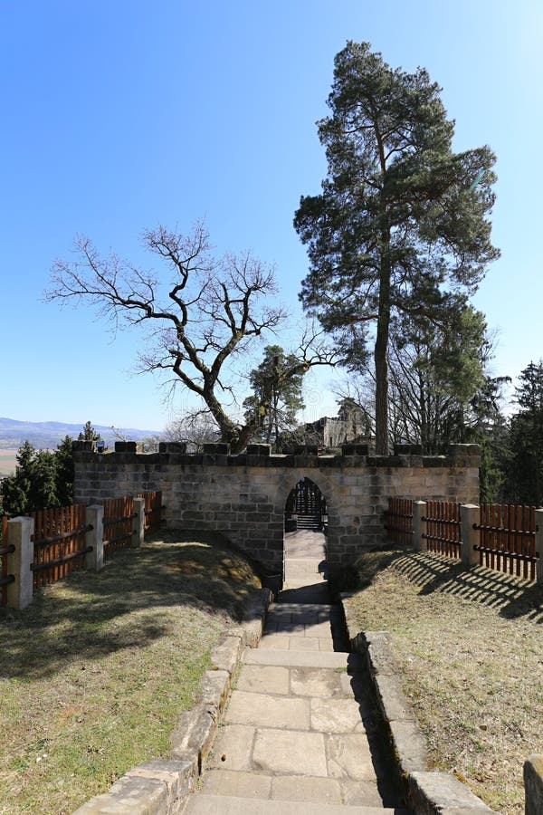 Rampart with Gate Under the Stairs Stock Photo - Image of valdstejn ...