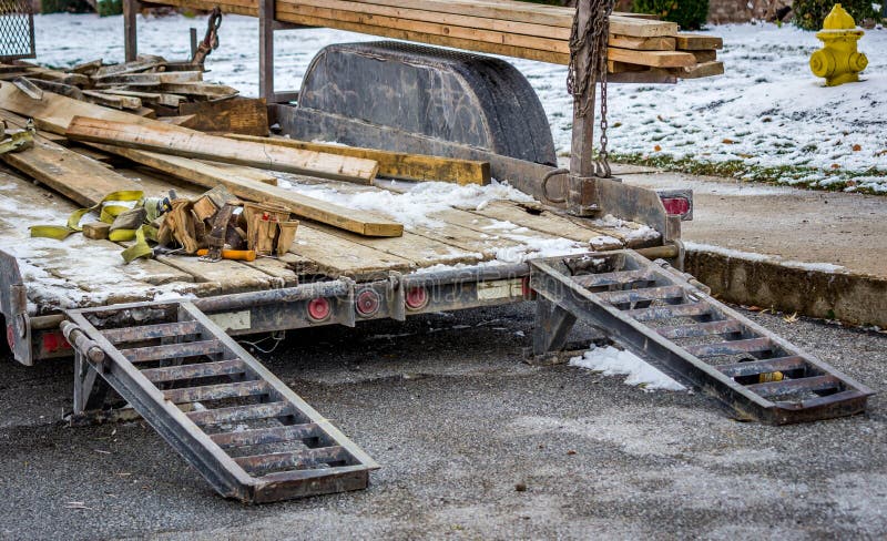 Ramps on a Construction Trailer Stock Image - Image of belt, wood: 46941639