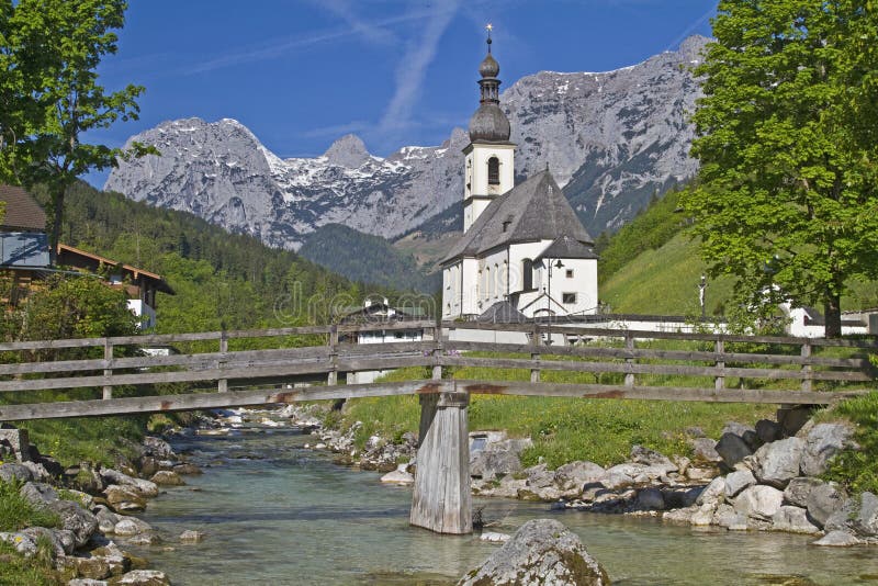 Ramsau stock image. Image of ramsau, stream, church, bridge - 20112821