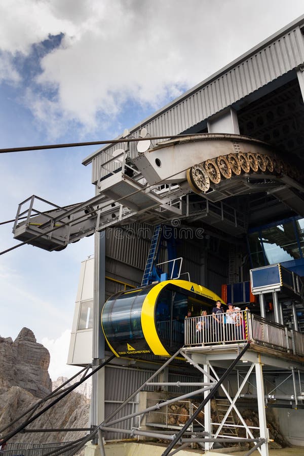 Gondola with Tourists in the Upper Station of the Dachstein Cable Car ...