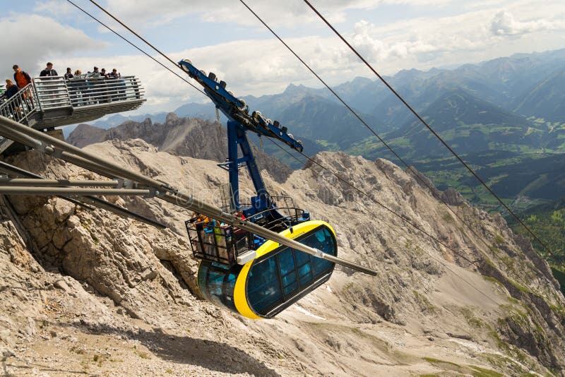 Gondola with Tourists in the Upper Station of the Dachstein Cable Car ...