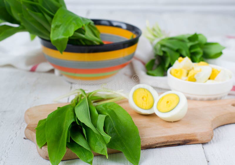 Ramson and Boiled Eggs. Set for Spring Salad Stock Photo - Image of ...