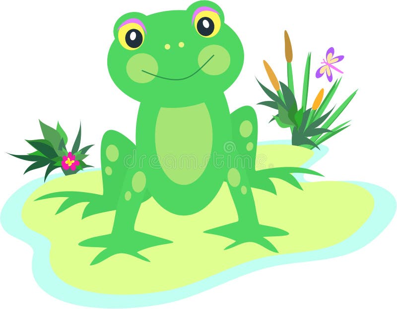 Muchas Ranas En La Hoja Con Escena Del Río Ilustración del Vector ...