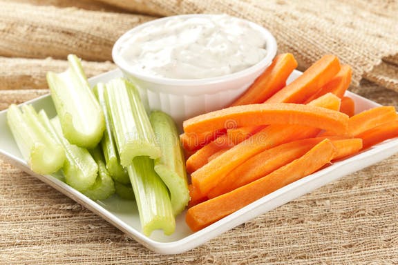 Ranch Dressing with Carrots and Celery Stock Image - Image of snack ...