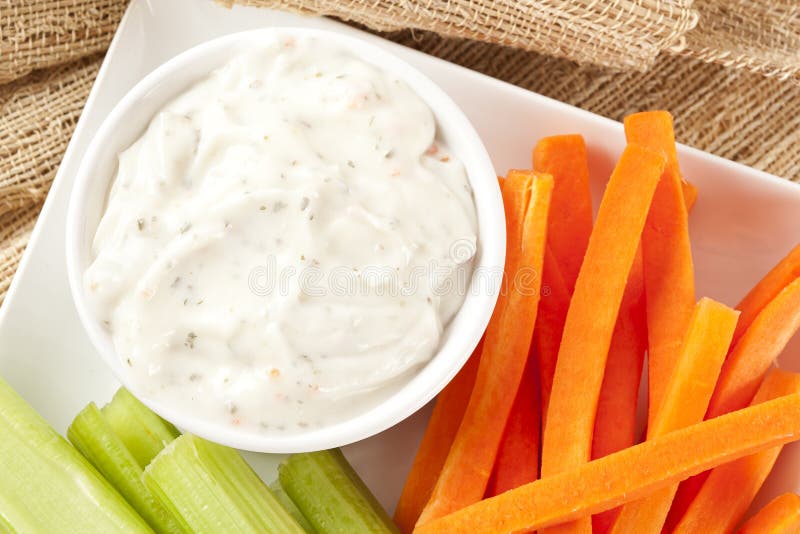 Ranch Dressing with Carrots and Celery Stock Image - Image of tray ...