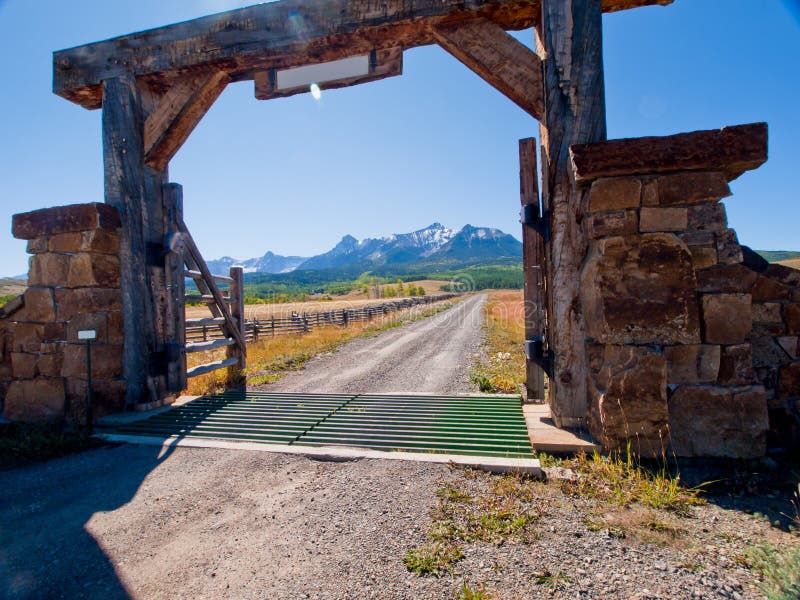 Colorado Ranch with Wooden Gate Stock Image - Image of relax, panoramic ...