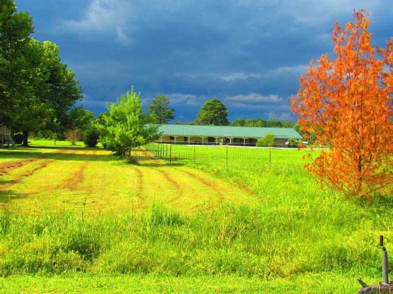 Ranch Home in the Fields stock image. Image of cloudy - 196551887