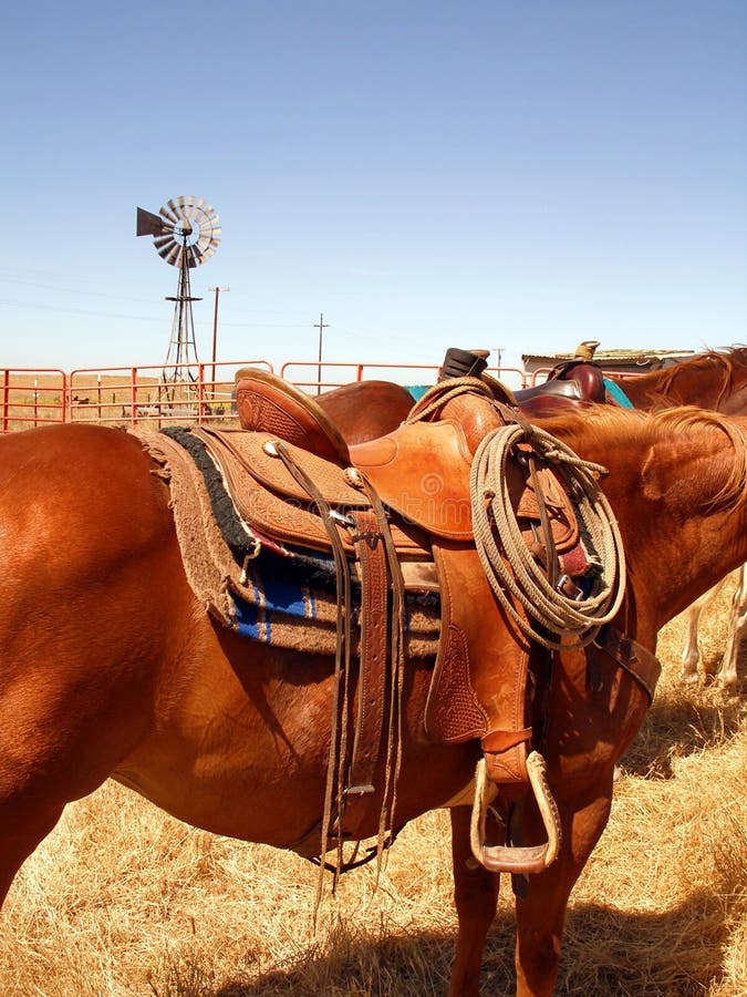 Ranch - saddle on fence stock image. Image of used, cowboy - 5252051