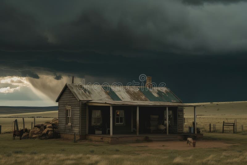 Ranch House with Broken Window, on a Stormy Day Stock Illustration ...