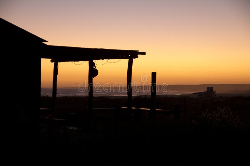 Ranch House at Sunset with Sea. Stock Image - Image of nightfall ...