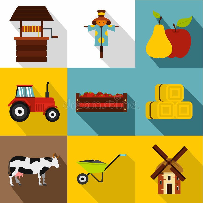 Ranch Icons Set, Flat Style Stock Vector - Illustration of building ...