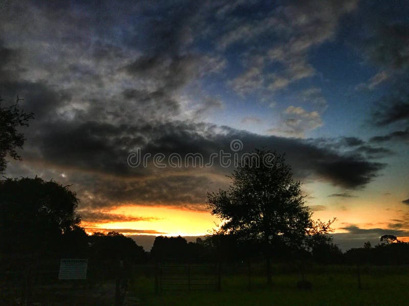 Ranch sunset stock photo. Image of tree, sunset, central - 78649878