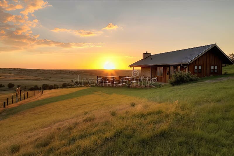 Ranch with Sweeping View of the Sunset, Surrounded by Fields and ...