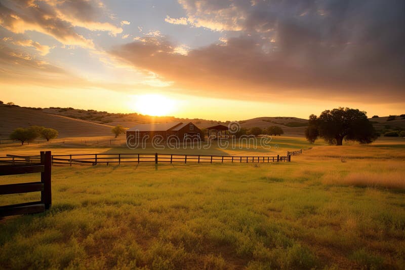 Ranch with Sweeping View of the Sunset, Surrounded by Fields and ...