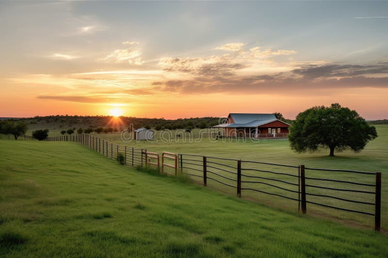 Ranch with Sweeping View of the Sunset, Surrounded by Fields and ...