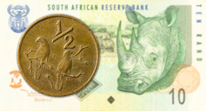 5 Rand Coin Against 20 South African Rand Bank Note Obverse Stock Image ...