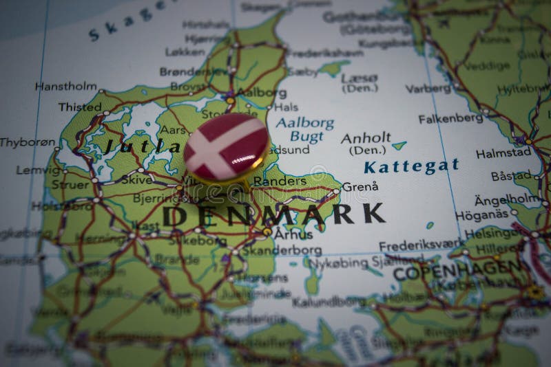 Randers Pinned on a Map with the Flag of Denmark Stock Photo - Image of ...
