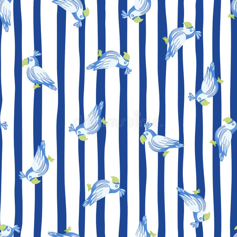 Random Blue Parrot Elements Seamless Bird Pattern. White and Blue ...