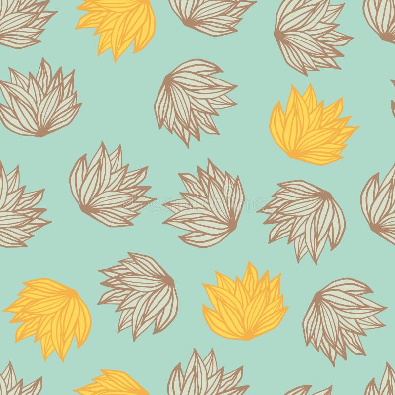 Random Bush Leaves Seamless Doodle Pattern. Light Blue Background with ...