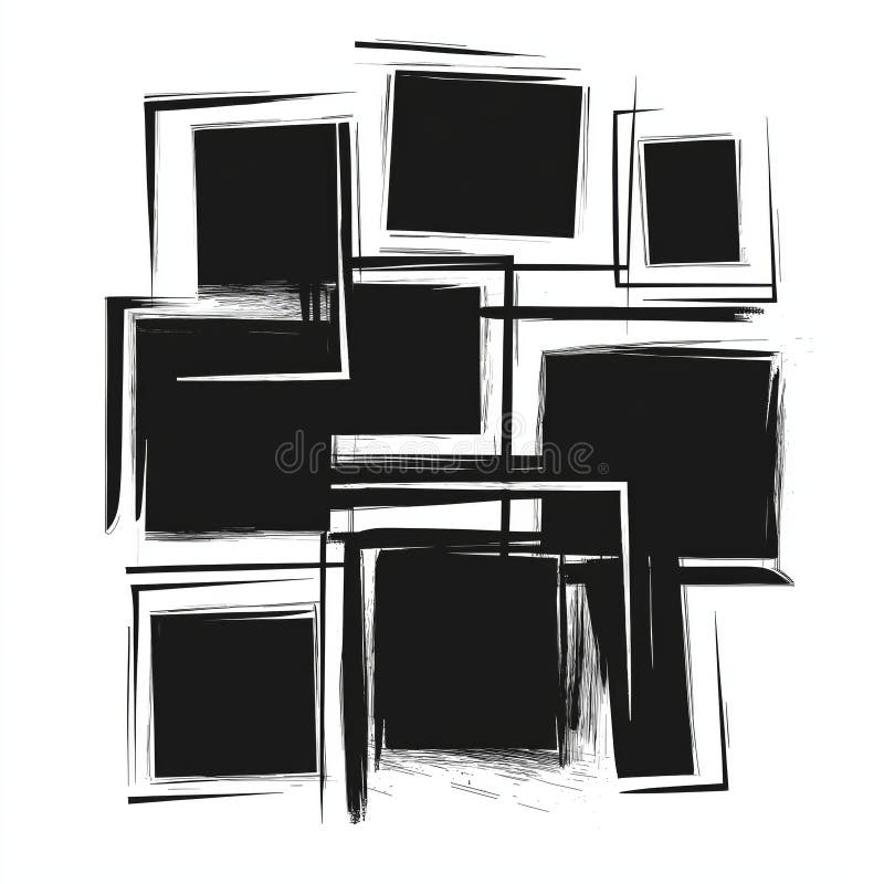 Random, Chaotic Black Square, Rectangle Shapes. Abstract Monochrome ...