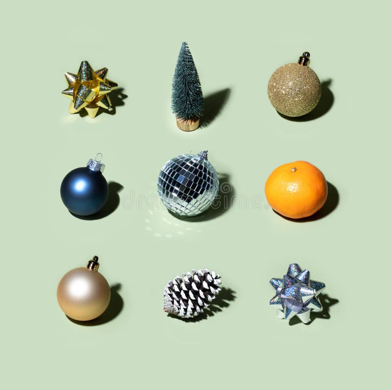 Random Christmas Objects Pattern on Basil Green Background Stock Image ...