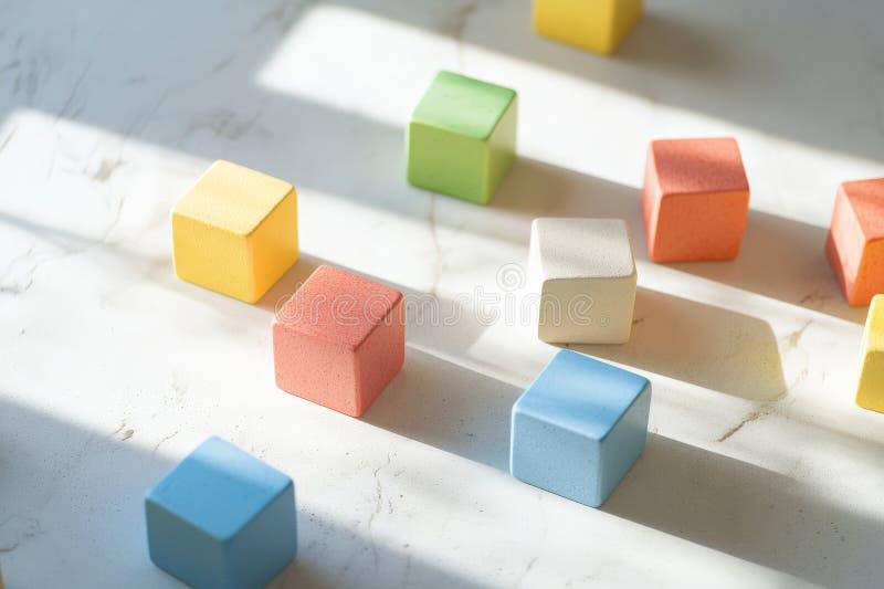 A Random Collection of Brightly Colored Cubes Scattered Loosely on a ...