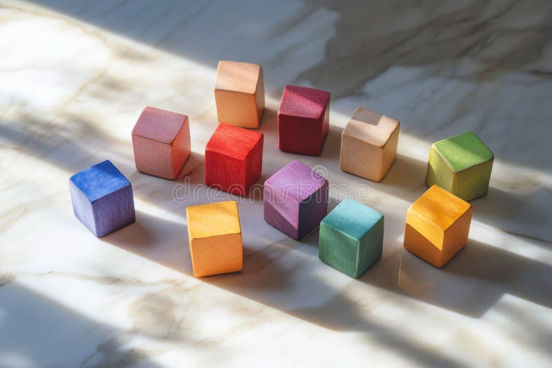 A Random Collection of Brightly Colored Cubes Scattered Loosely on a ...