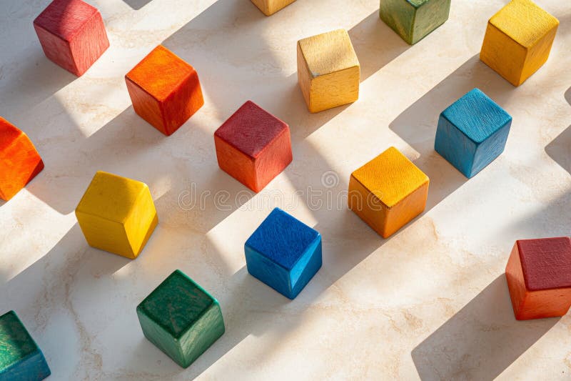 A Random Collection of Brightly Colored Cubes Scattered Loosely on a ...