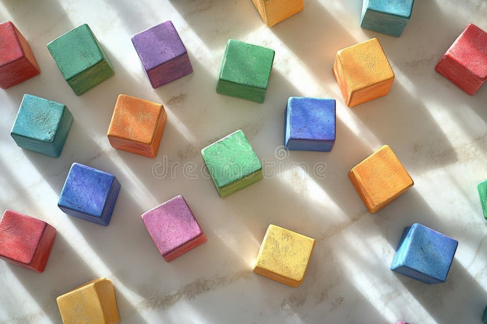 A Random Collection of Brightly Colored Cubes Scattered Loosely on a ...