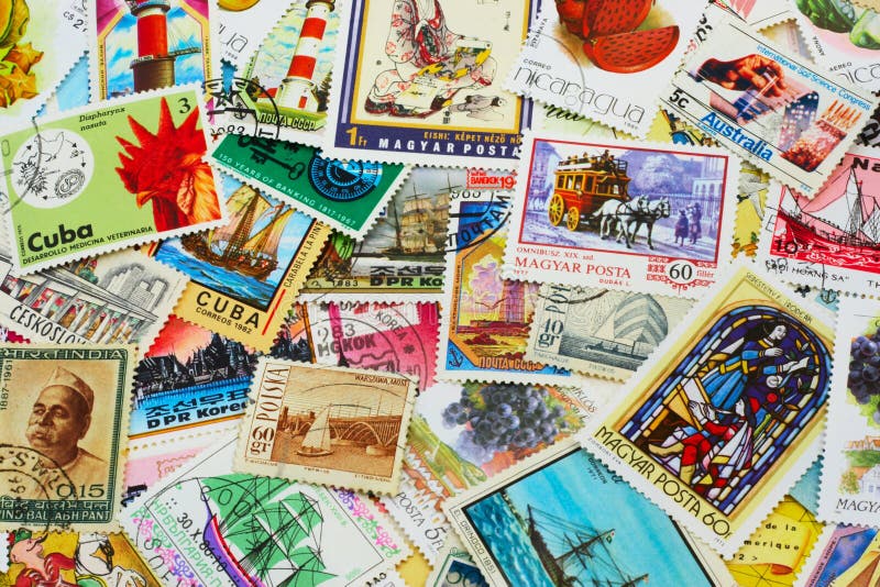 Colorful stamps background editorial stock photo. Image of antique ...