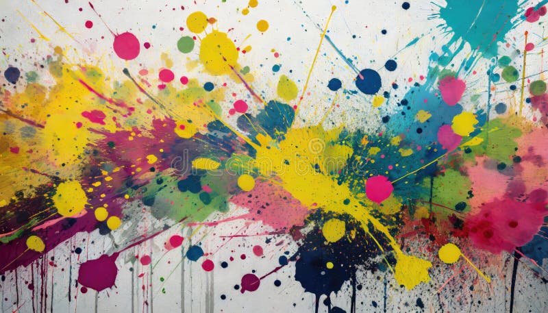 Random Colorful Paint Splatter Against White Wall, for Background Use ...