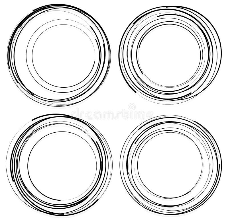 Random Concentric Circles. Set of 4 Elements. Abstract Monochrome ...