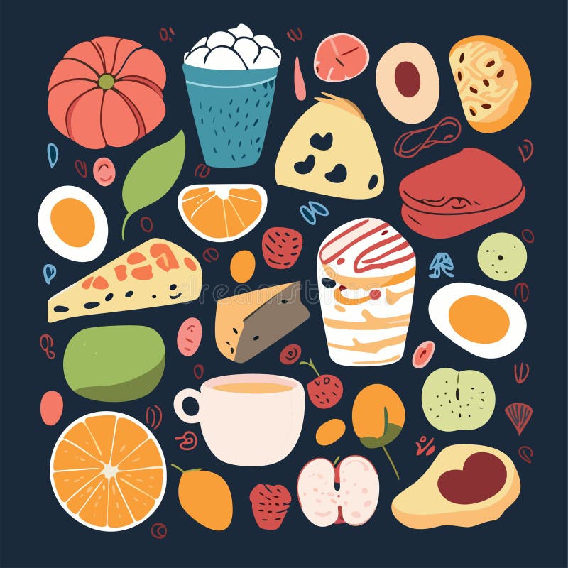 Random Food Fruits and Veggies Stock Vector - Illustration of ...