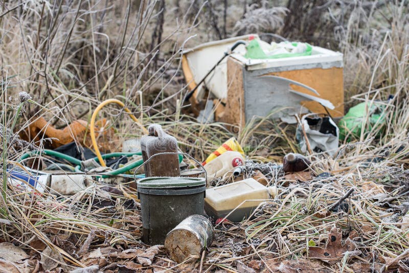Random Garbage Junk Items Left in Nature, Forest Stock Photo - Image of ...