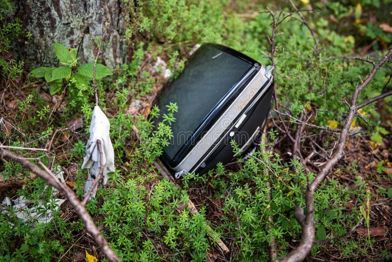 Random Garbage Junk Items Left in Nature and Forests. TV Screen Stock ...