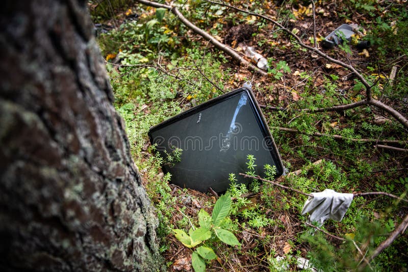 Random Garbage Junk Items Left in Nature and Forests. TV Screen Stock ...