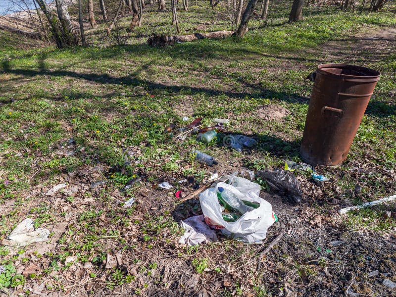 Random Garbage Junk Items Left in Nature, Park, Forest. and Old, Rusty ...