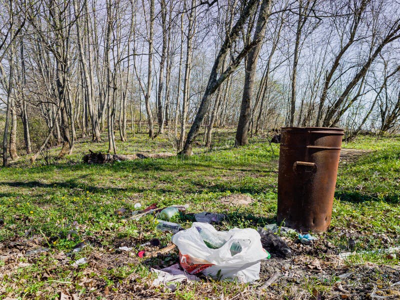 Random Garbage Junk Items Left in Nature, Park, Forest. and Old, Rusty ...