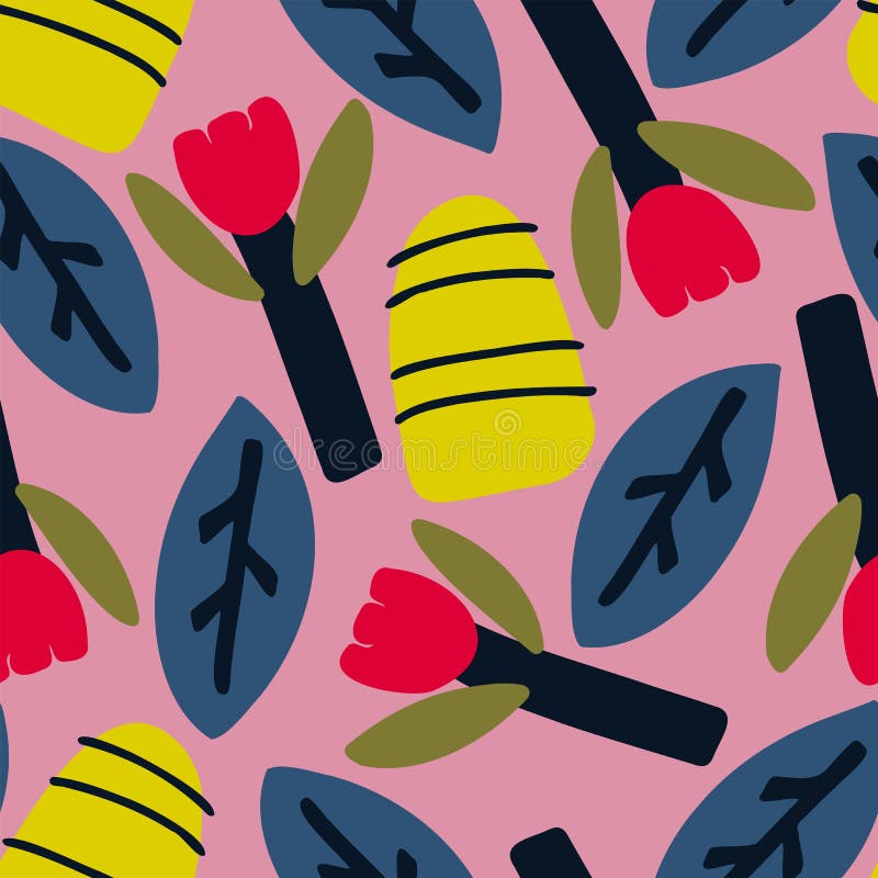 Random Hand Drawn Floral Seamless Pattern. Abstract Flat Cartoon ...