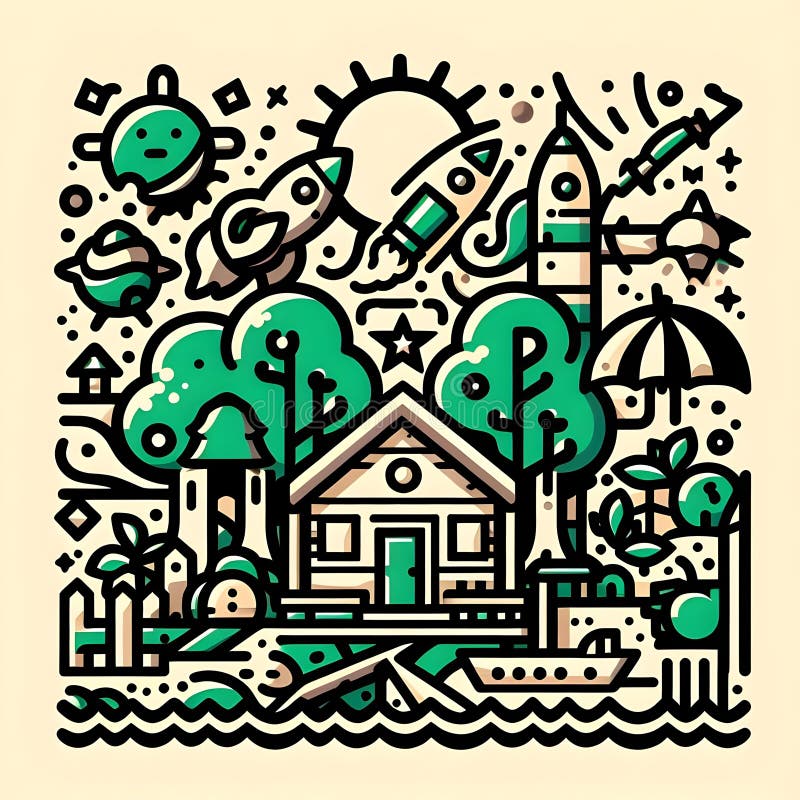 Random House and Space Art Logo Design Icon Stock Illustration ...