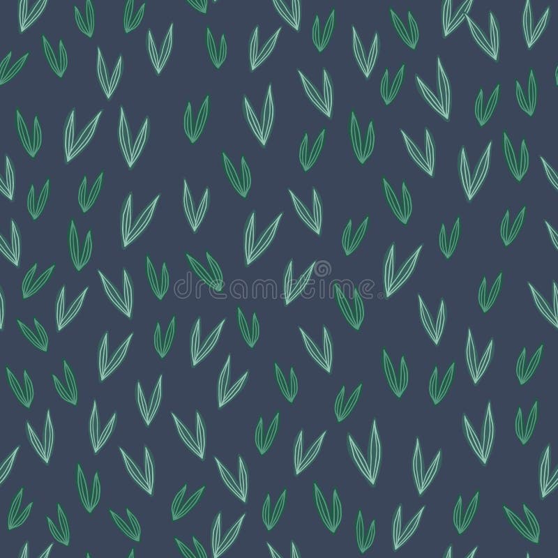 Random Leaves Seamless Pattern on Blue Background. Doodle Forest Herbal ...