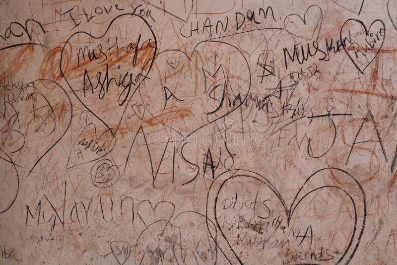 Random Love Notes Written on the Wall from Random People Stock Photo ...