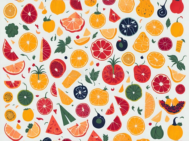 Random Mix of Abstract Fruit on White Background Illustration. Ai ...