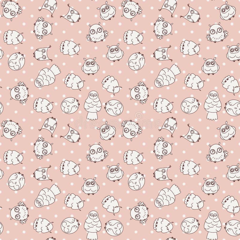 Random Owls Seamless Pattern. Cute Nignht Birds. for Coloring Books ...
